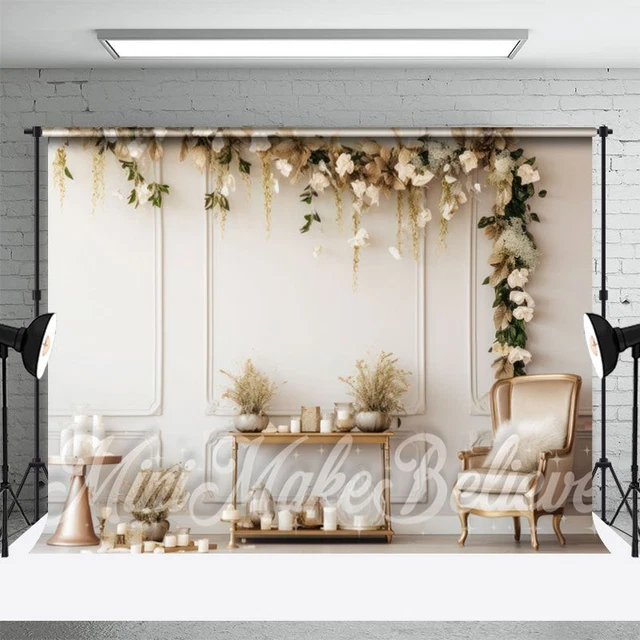 WHITE ART WALL Floral Birthday Cake Smash Backdrop $37.94 - PicClick AU