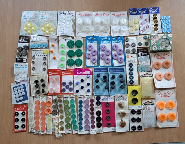JOB LOT VINTAGE Buttons On Cards, 55+ types - Jason, Winfield, Lucky ...