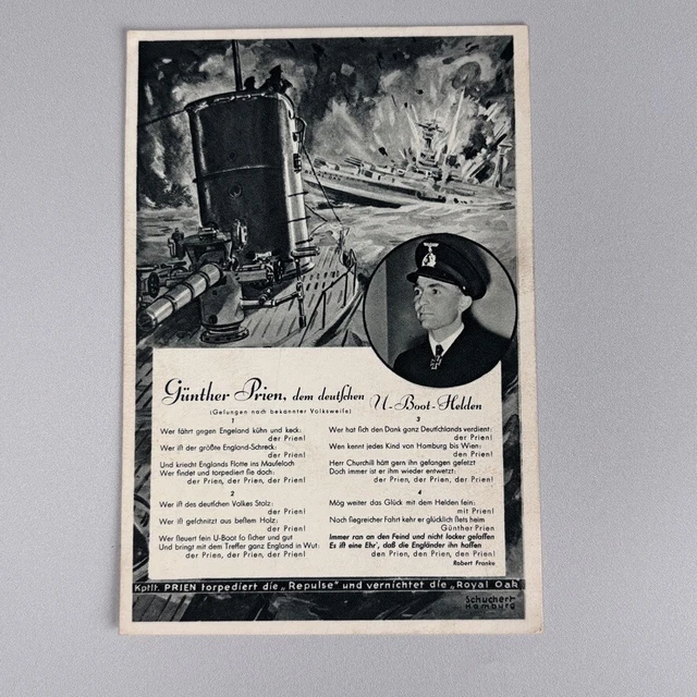 WW2 GERMAN POSTCARD Gunther Prien Submarine Torpedoes Repulse Destroys ...