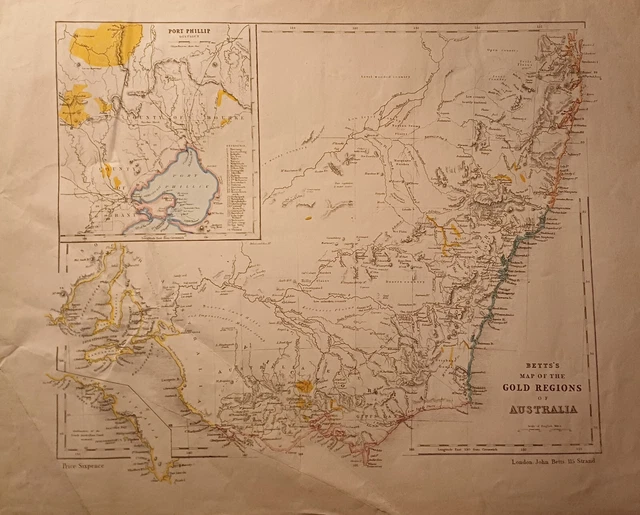 BETTS'S MAP OF the Gold Regions of Australia, Circa 1855 £52.72 ...
