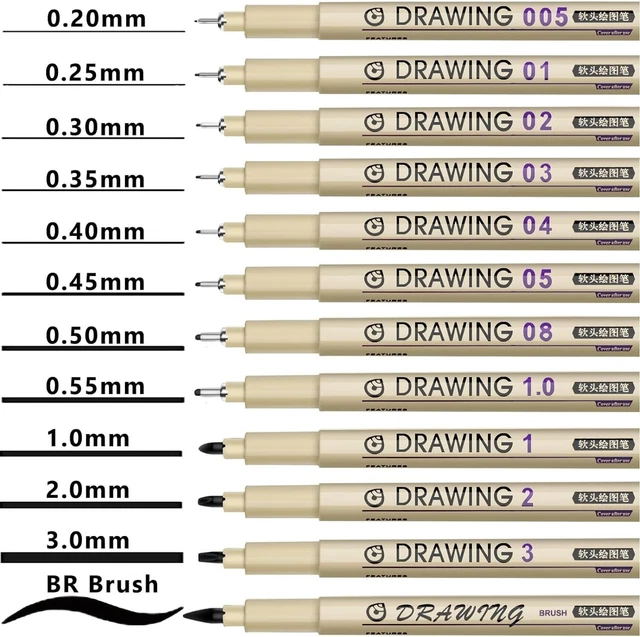 MICRO FINELINER DRAWING Art Pens – 12 Black Waterproof Fine Line Ink ...