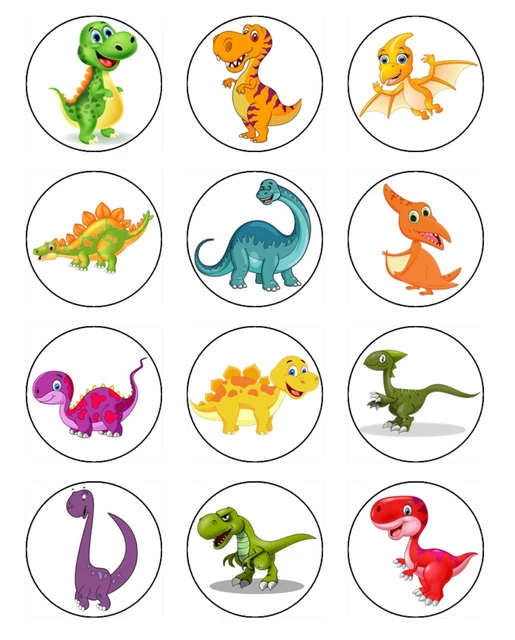 DINOSAUR CUPCAKE TOPPERS Edible Wafer Birthday Cake Decorations (12 ...