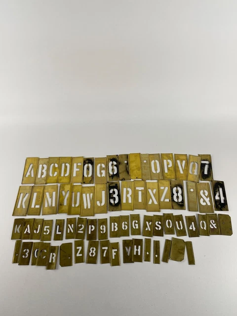 VINTAGE BRASS STENCIL Set Letters & Numbers 45-Piece General Stencils ...