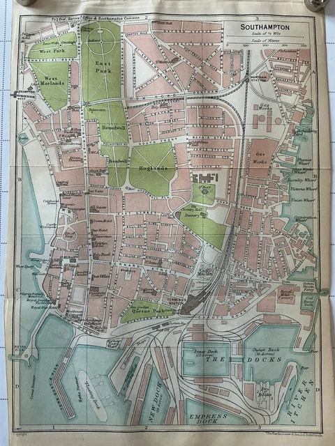 SOUTHAMPTON 1930 ANTIQUE Street Map Original Bartholomew Docks Railway ...