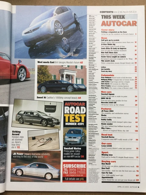 AUTOCAR MAGAZINE - 23 April 2003 - Ferrari Enzo BMW 316 ES Vauxhall ...
