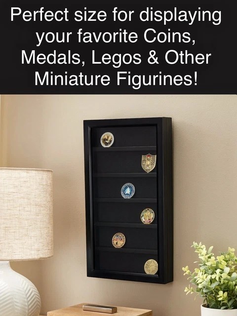 WOODEN DISPLAY CABINET W/ Glass Door For Coins, Medals, Lego Miniature ...