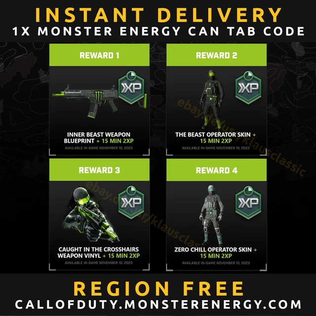 CALL OF DUTY Modern Warfare III MW3 Monster Energy Code Weapon Operator ...