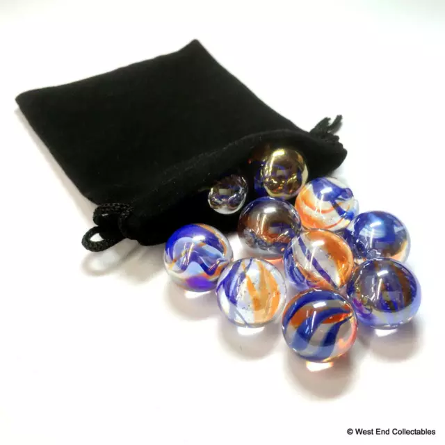 10 X STUNNING Lustered Red & Blue Filament Small 16mm Glass Toy Marbles ...