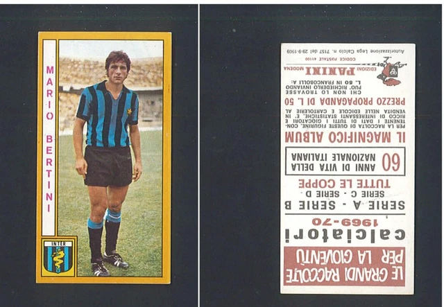 FIGURINA CALCIATORI PANINI 1969-70 Mario Bertini (Inter) Nuova da ...