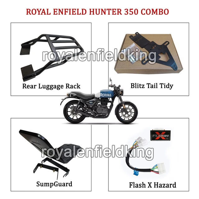 FIT FOR ROYAL Enfield HUNTER 350 Rack, Tail Tidy, Sump Guard & Flash X ...