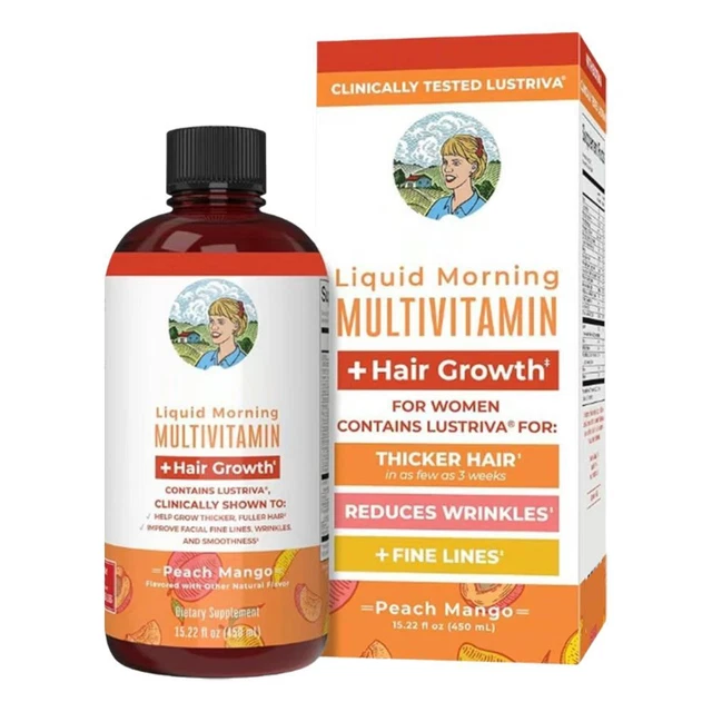LIQUID MORNING MULTIVITAMIN + Hair Growth , Peach Mango, (450ml) Hot ...