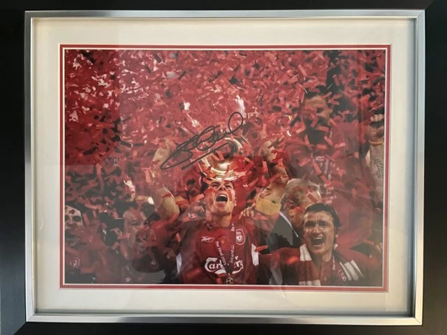 SIGNED FRAMED STEVEN Gerrard Liverpool Autograph Photo 2005 Champions ...