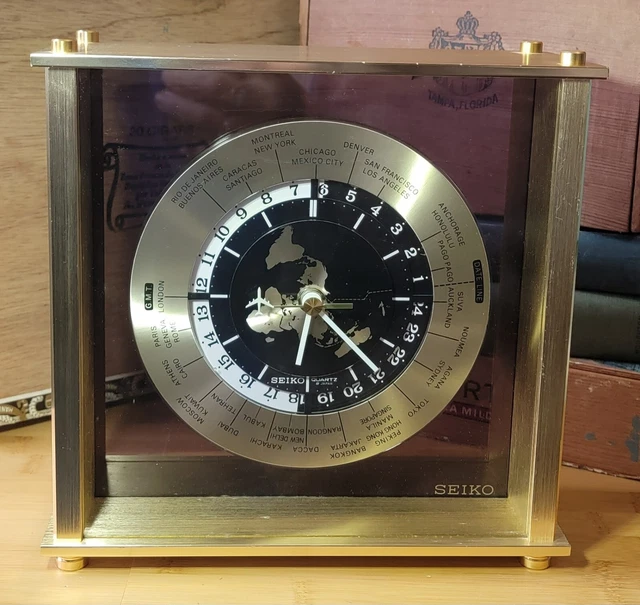 VINTAGE SEIKO AIRPLANE World Time Clock QZ885A Japan WORKING CONDITION ...