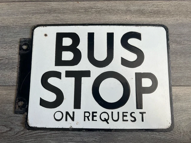 VINTAGE ANTIQUE ENAMELLED Enamel Bus Train Tram Stop Sign Collectible ...