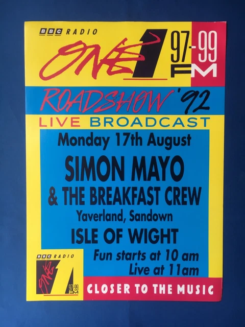 BBC RADIO 1 Roadshow RARE 1992 Tour Poster LARGE17"x24"Simon Mayo Isle ...