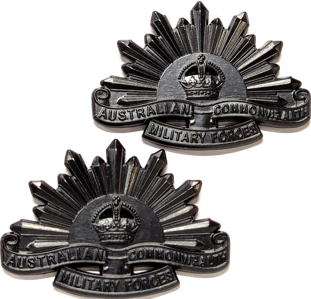 WW1 - WW2 Australian Army rising black sun collar badges replica AIF ...