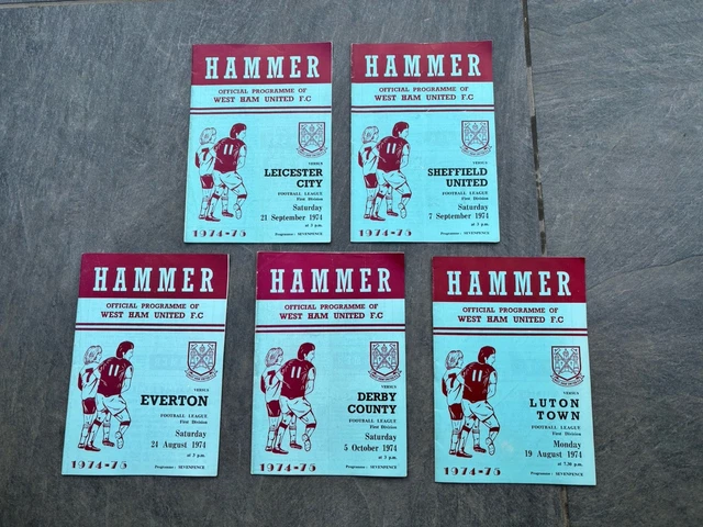 5X WEST HAM United 1974-75 Matchday Programmes Job Lot Vintage Lampard ...