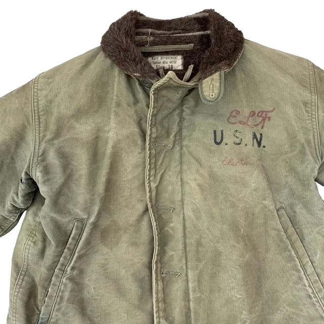 VINTAGE 1940S WW2 USN N-1 Deck Jacket 38 Alpaca Distressed US Navy ...