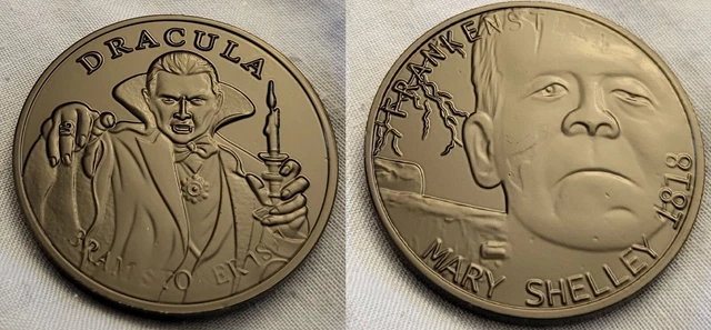 FRANKENSTEIN DRACULA GUN Metal Silver Coin Monster Vampire Sci Fi ...