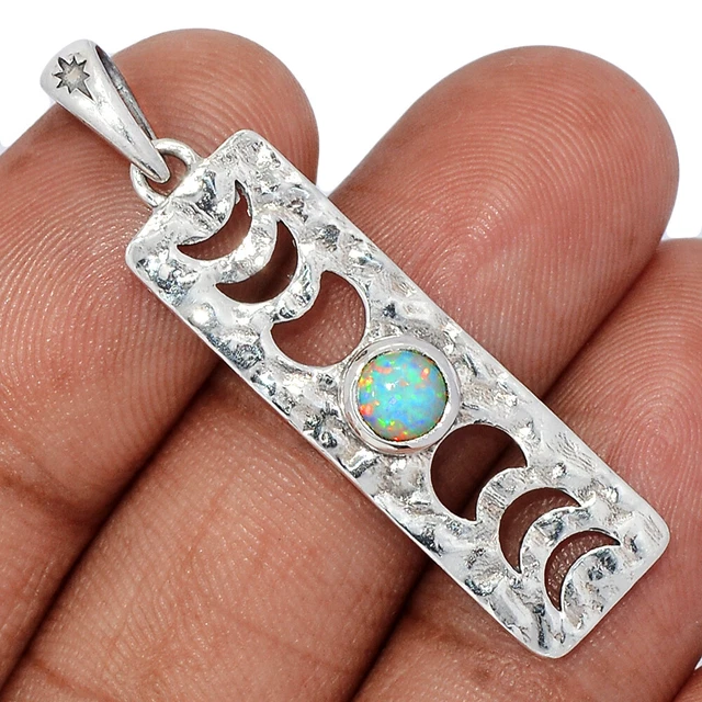 PHASES OF MOON - Lab Grown Fire Opal 925 Sterling Silver Pendant ...