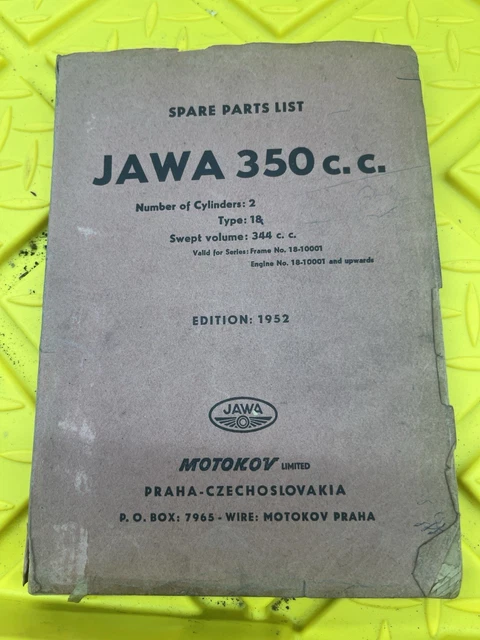 JAWA 350 C.C Spare Parts List Edition 1952 - 522-EB-3-A $20.87 ...