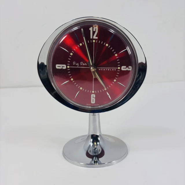 BIG BEN WESTCLOX Ruby Red faced pedestal mechanical alarm clock - 1960s ...