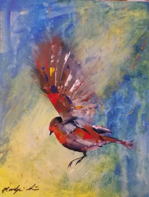 QUADRO ACRILICO ORIGINALE Robin YouTube Lezioni 16""x20"" Marilyn Allis ...