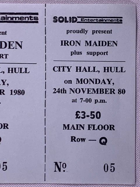 IRON MAIDEN PAUL DiAnno Ticket Complete Unused Iron Maiden Tour 1980 ...