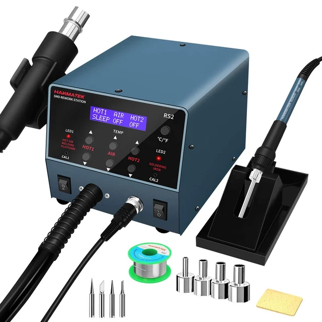 HANMATEK HEAT GUN Soldering Iron 2 in 1 Hot Air Rework Gun Station 800W ...