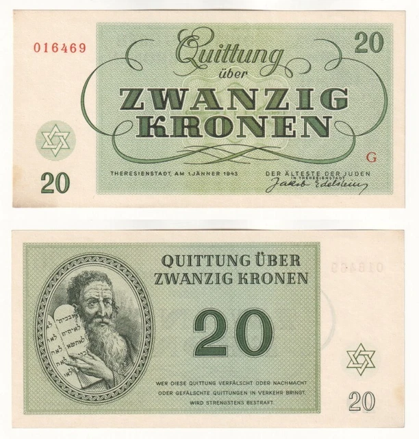 CZECHOSLOVAKIA - THERESIENSTADT Concentration Camp WWII 20 Kronen (1943 ...