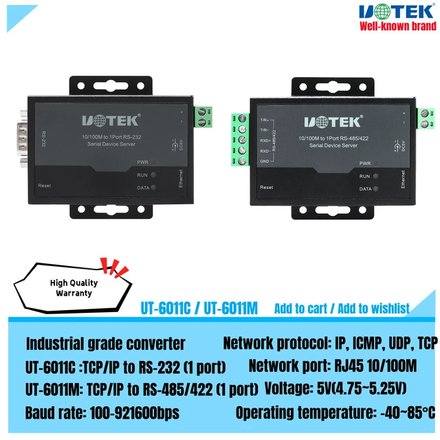100M RJ45 TCP Ethernet to RS232 RS485 RS422 Converter Industrial Serial ...