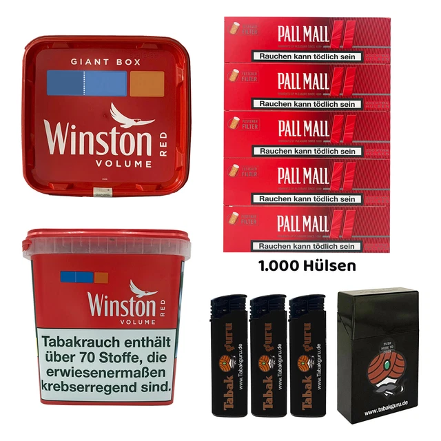 WINSTON RED/ROT GIANT Box 2x 195g Volumentabak, 1000 Extra Hülsen ... WINSTON RED/ROT GIANT Box 2x 195g Volumentabak, 1000 Extra Hülsen ...