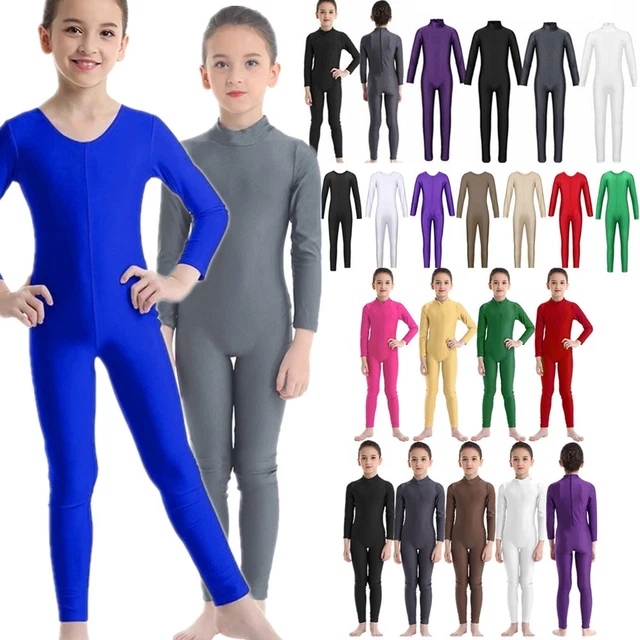 UK KID GIRLS Long Sleeve Unitard Ballet Dance Leotard Bodysuit ...