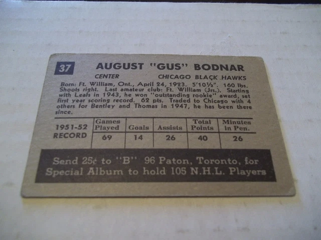 1952-53 PARKHURST #37 August Gus Bodnar faucons noirs - vgex EUR 17,86 ...