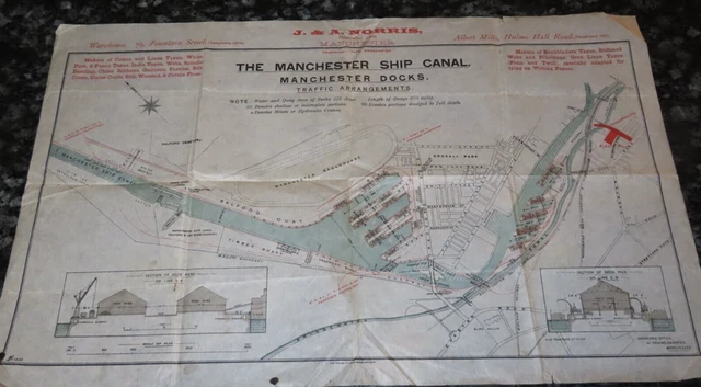 1893 MAP OF The Manchester Ship Canal Docks Traffic Arrangements By ...