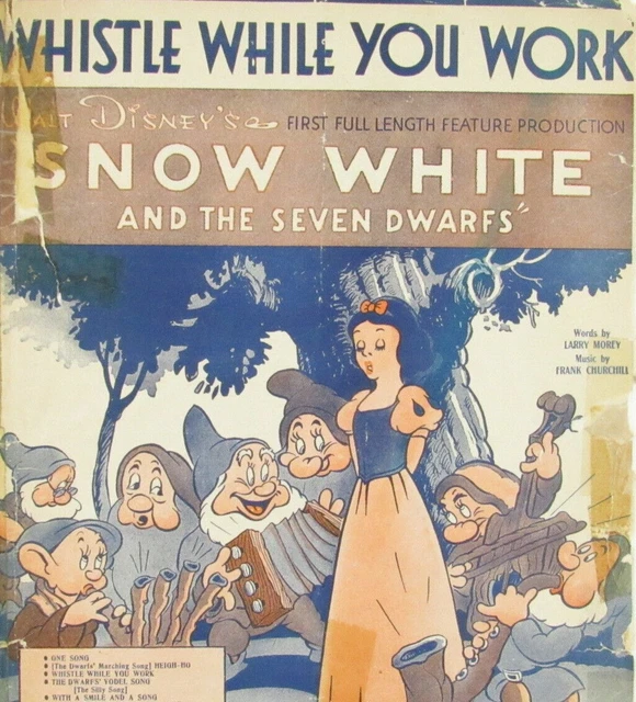 WHISTLE WHILE YOU Work Sheet Music Snow White And The Seven Dwarfs Walt ...
