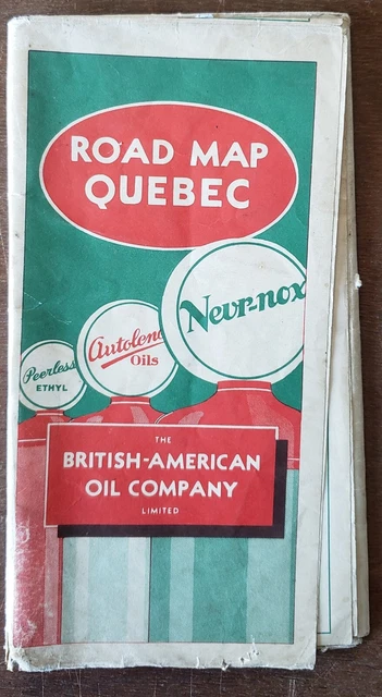 1950'S BRITISH-AMERICAN OIL Company Road Map of Quebec with Hunting ...