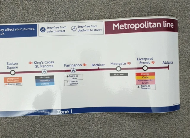 LONDON UNDERGROUND MAP Tube Carriage Map Metropolitan Line TFL 28124/ ...
