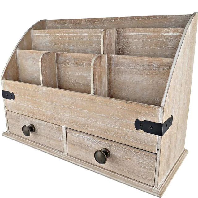 MINI-HUTCH LARGE WOODEN Desk Organizer with Drawers. Rustic Office ...