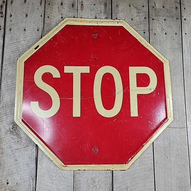 1960'S HEAVY METAL STOP Street Sign Embossed Heavy Gauge Steel 24"×24 ...