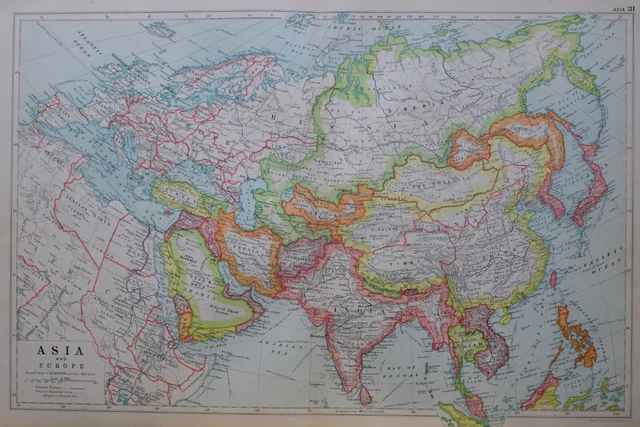 1919 MAPPA ASIA E Europa Arabia Persia Turchia Cina Japan Tibet ...