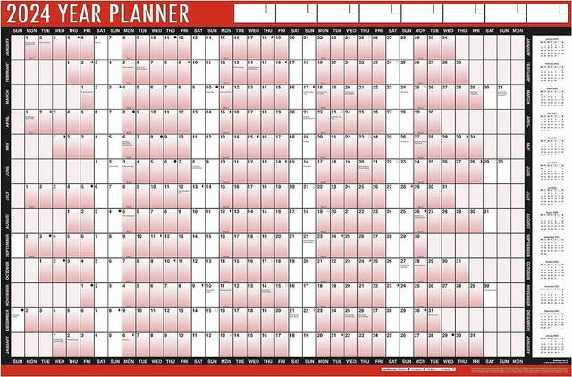 2024 YEAR PLANNER A2 Laminated Wall Planner Calendar 59cm x 43cm W/ Dry ...