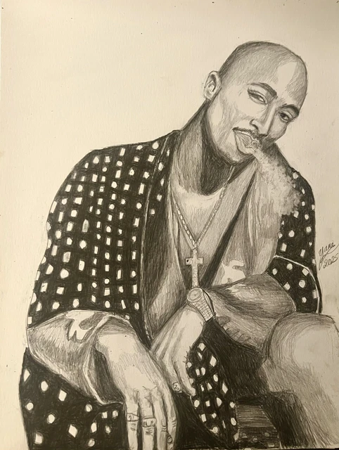 TUPAC SHAKUR, RAPPER, Poet, Legend, smoking, 1995 drawing 11 by 14 £23. ...