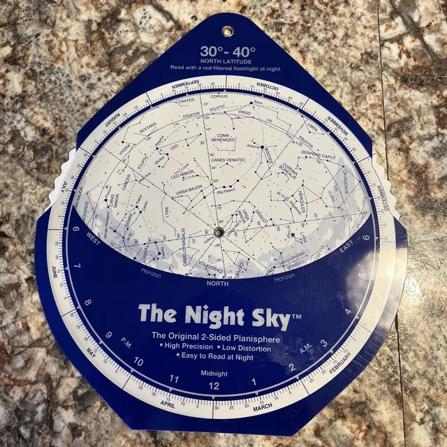 THE NIGHT SKY 2-Sided Planisphere Star Chart Map 30-40 Degrees N ...