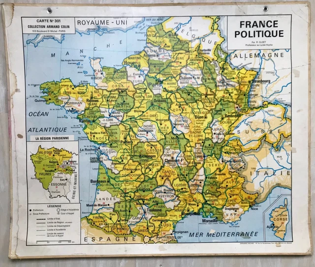ANCIENNE CARTE SCOLAIRE Vidal-Lablache 301, 1950 - France Départements ...