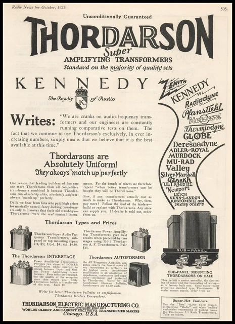 1925 THORDARSON SUPER Amplifying Transformers Kennedy Radio Vintage ...