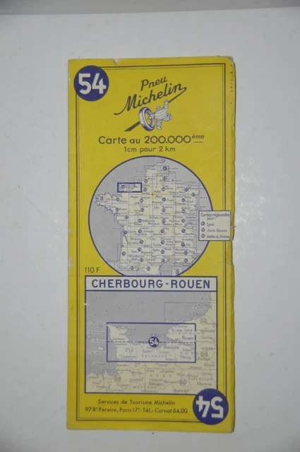 ANCIENNE CARTE MICHELIN N° 54 de 1958 - CHERBOURG - ROUEN EUR 5,00 ...