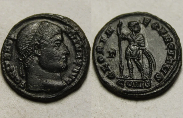 RARE GENUINE ANCIENT Roman coin Constantine soldier Spear shield ...