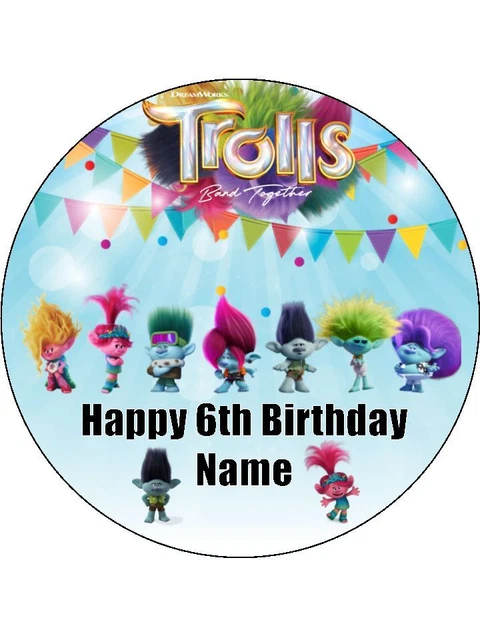 TROLLS BAND TOGETHER Cake Topper Edible Icing Birthday Cake Decorations ...