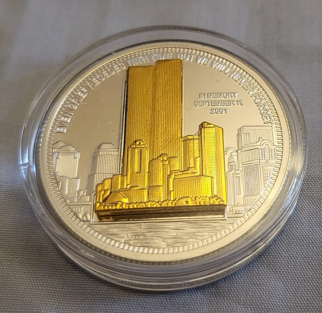 9/11 GOLD TOWERS Silver Coin 3D Stand Up New York World Trade Centre ...